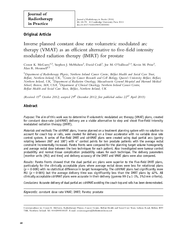 (PDF) Inverse planned constant dose rate volumetric modulated arc ...