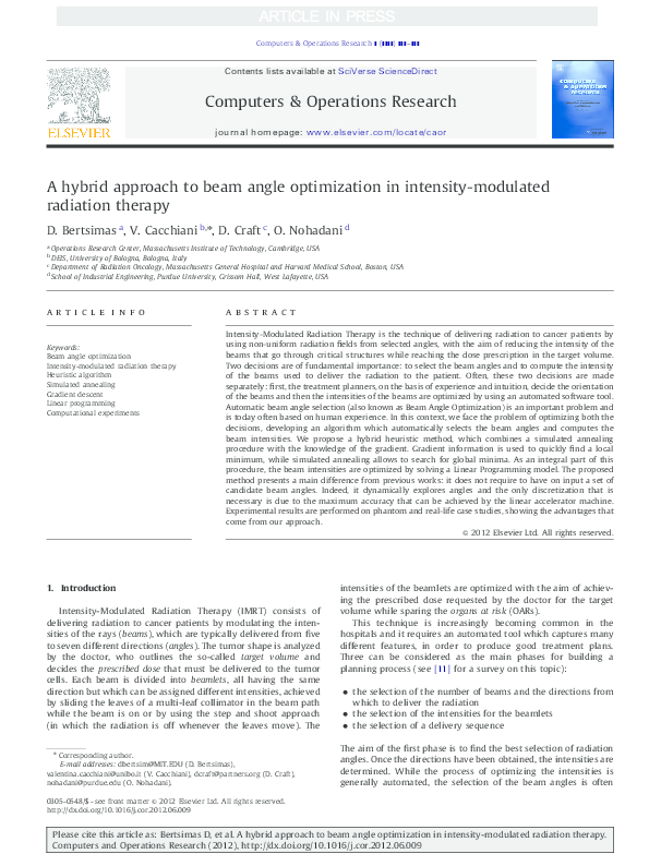 Pdf A Hybrid Approach To Beam Angle Optimization In Intensity Modulated Radiation Therapy