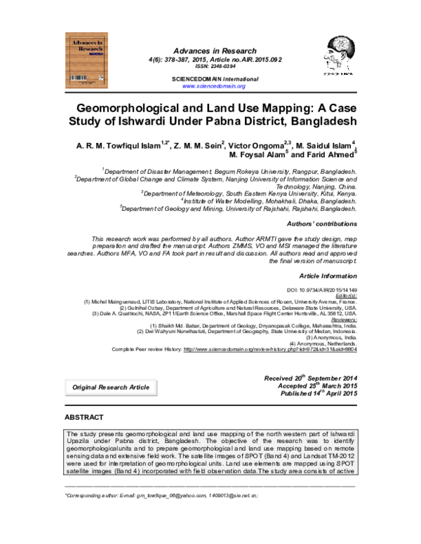 (PDF) Geomorphological and Land Use Mapping: A Case Study of Ishwardi ...