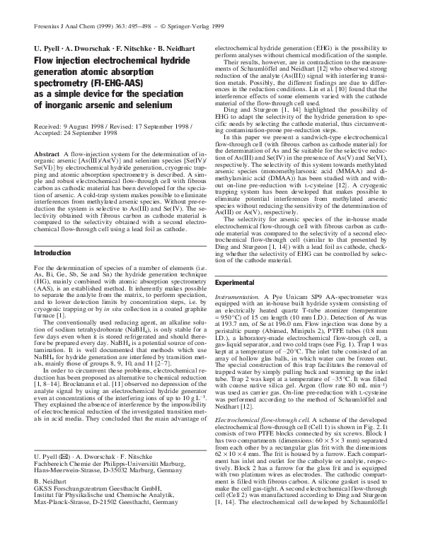 Pdf Flow Injection Electrochemical Hydride Generation Atomic Absorption Spectrometry Fi Ehg