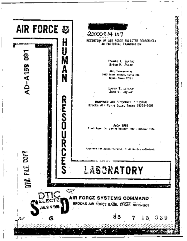 (PDF) Retention of Air Force Enlisted Personnel: An Empirical Examination