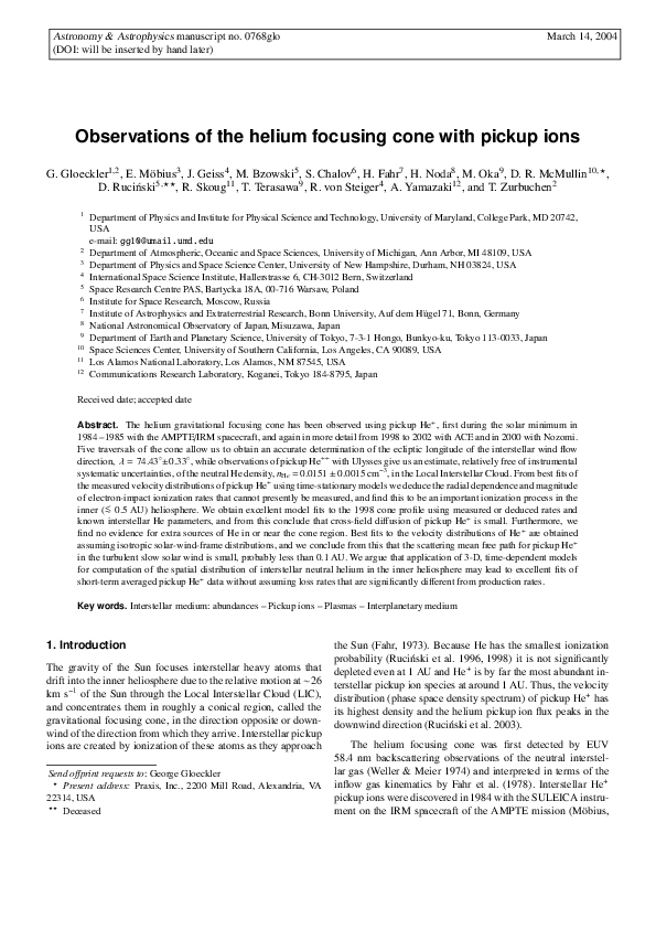 (PDF) Observations of the helium focusing cone with pickup ions