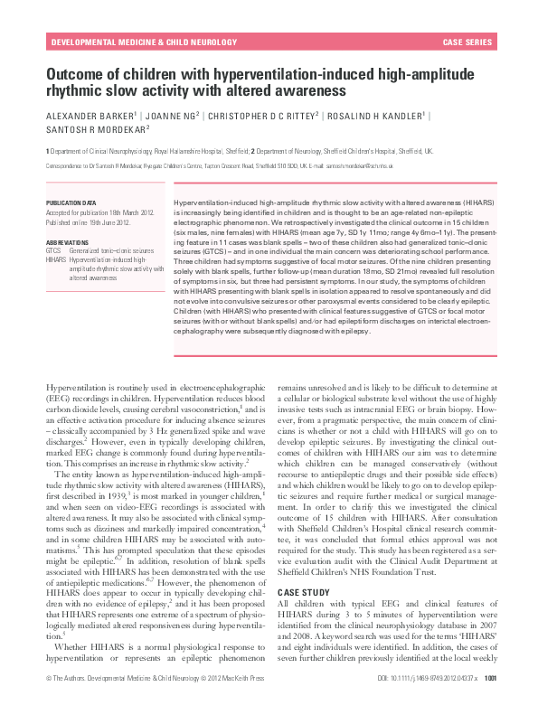 (PDF) Outcome of children with hyperventilation-induced high-amplitude ...