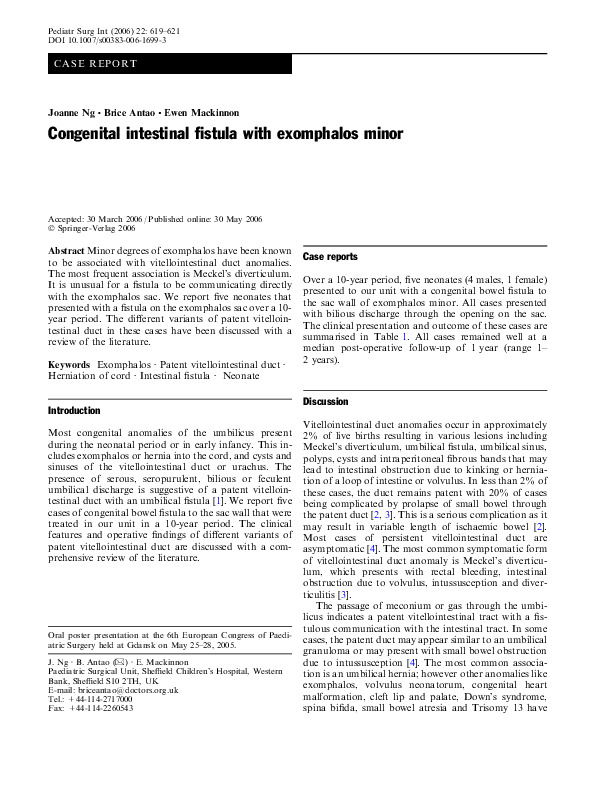 (PDF) Congenital intestinal fistula with exomphalos minor