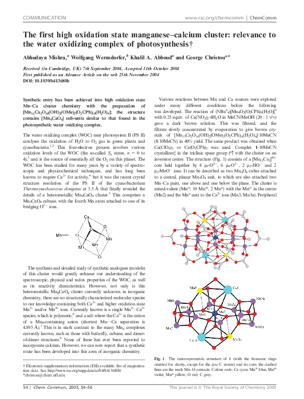 (PDF) The first high oxidation state manganese?calcium cluster ...