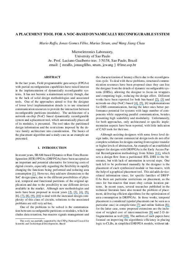 Pdf A Placement Tool For A Noc Based Dynamically Reconfigurable