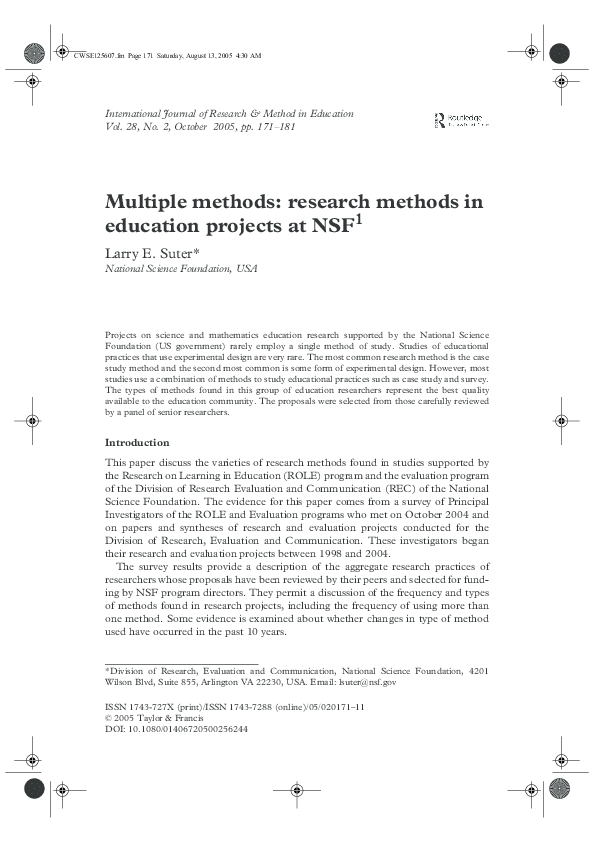 (PDF) Multiple methods: research methods in education projects at NSF 1