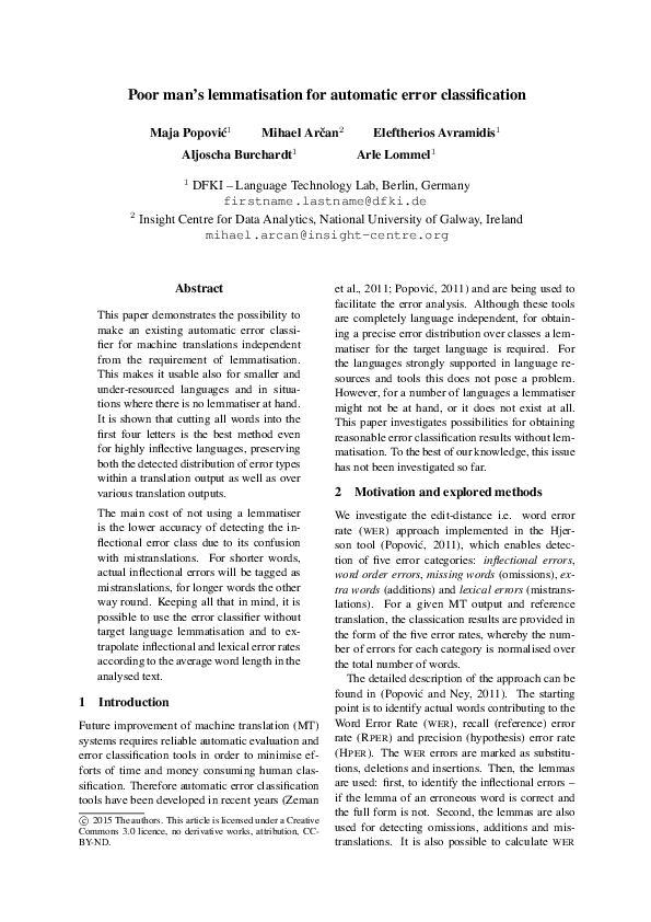 Poor man's lemmatisation for automatic error classification