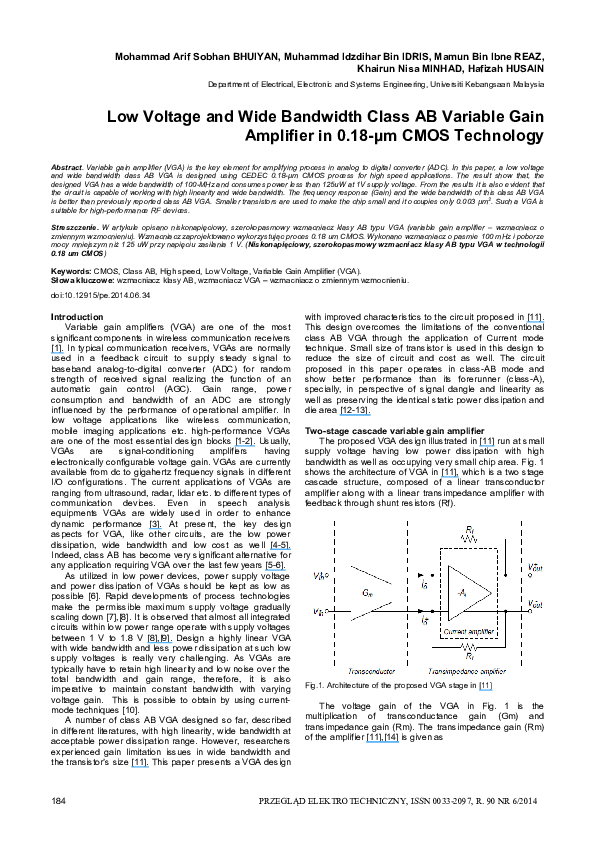 (PDF) Low Voltage and Wide Bandwidth Class AB Variable Gain Amplifier in 0.18-μm CMOS Technology