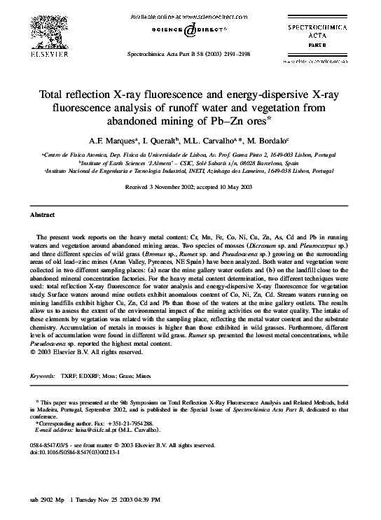 (PDF) Total reflection X-ray fluorescence and energy-dispersive X-ray fluorescence analysis of ...