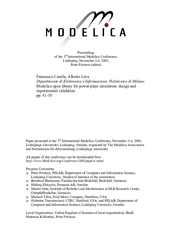 (PDF) Modelica open library for power plant simulation: design and ...