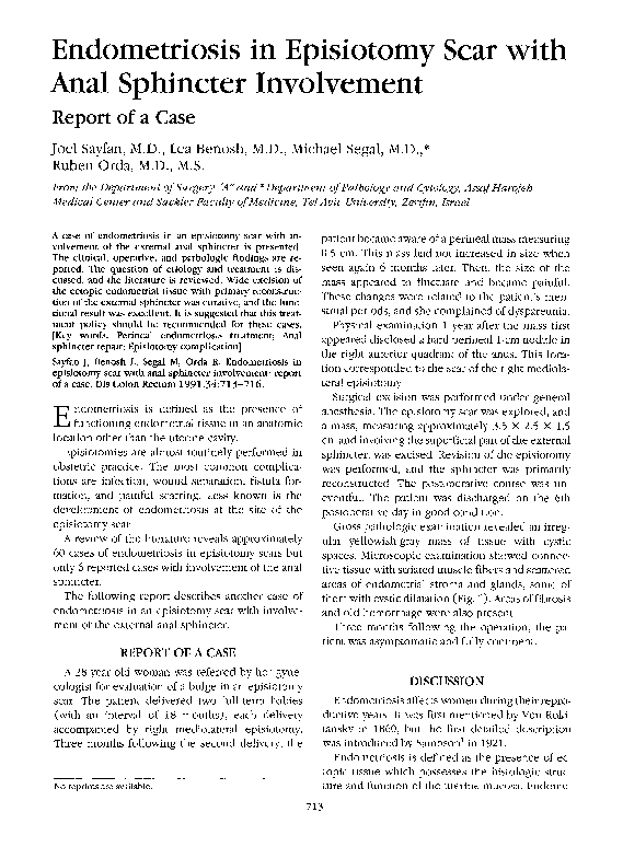 (PDF) Endometriosis in episiotomy scar with anal sphincter involvement