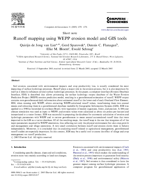 (PDF) Runoff mapping using WEPP erosion model and GIS tools