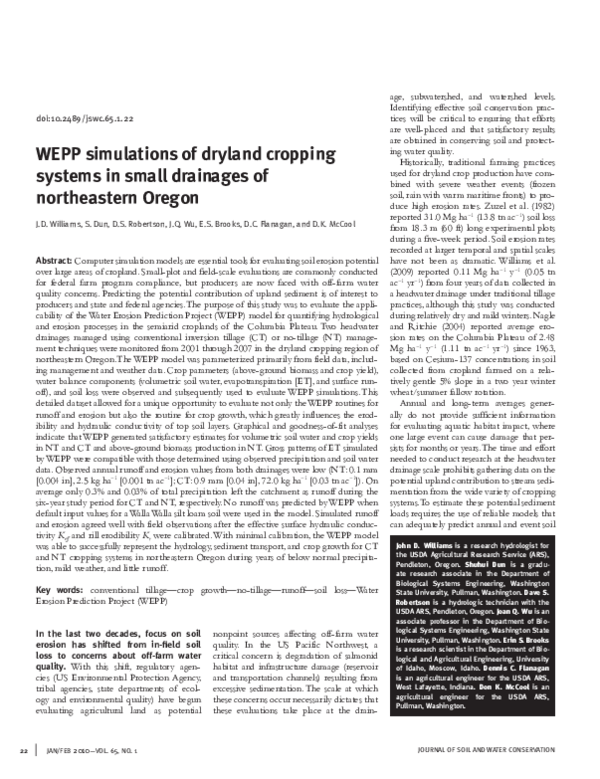 (PDF) WEPP simulations of dryland cropping systems in small drainages ...
