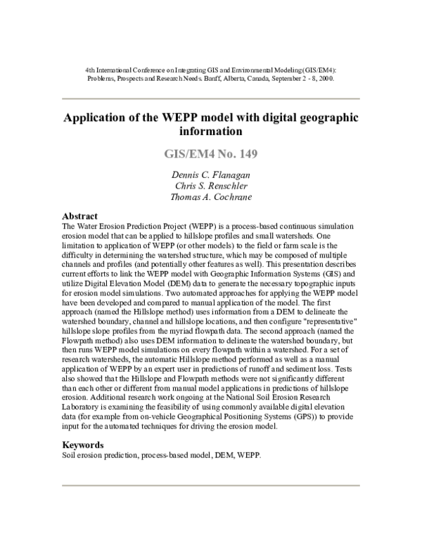 (PDF) Application of the WEPP model with digital geographic information