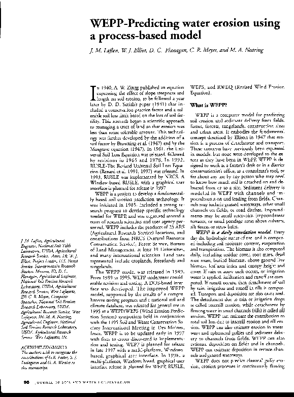 (PDF) WEPP-Predicting Water Erosion Using a Process-Based Model