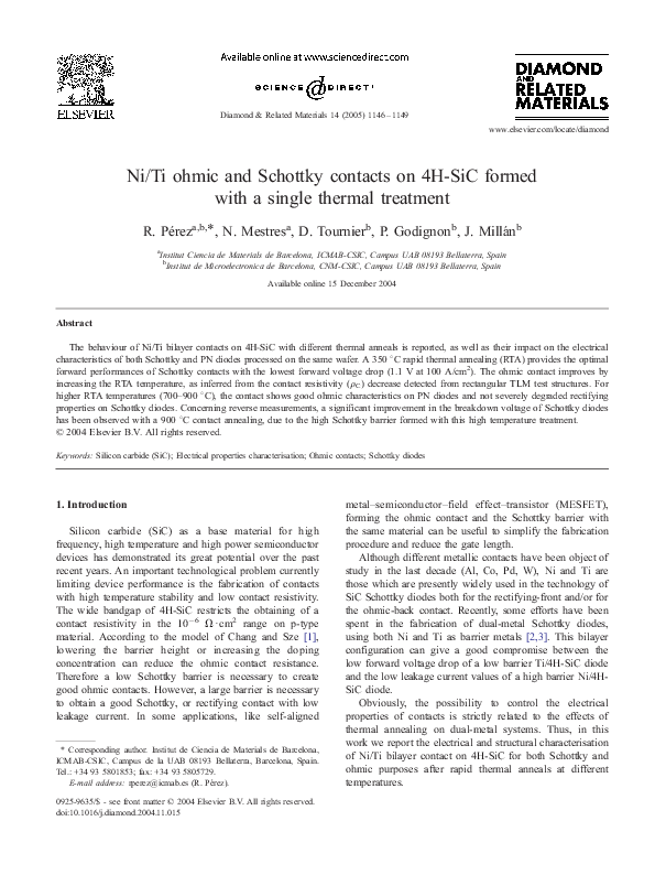 (PDF) Ni/Ti ohmic and Schottky contacts on 4H-SiC formed with a single thermal treatment