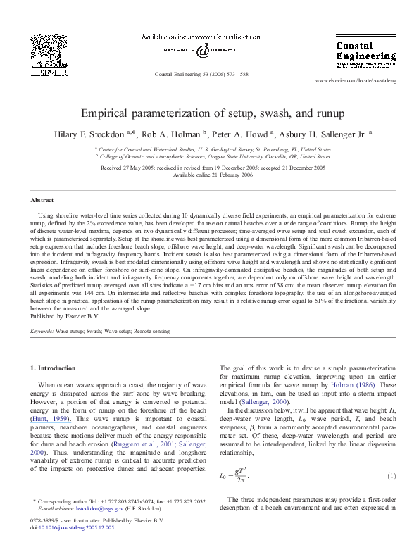 (PDF) Empirical parameterization of setup, swash, and runup
