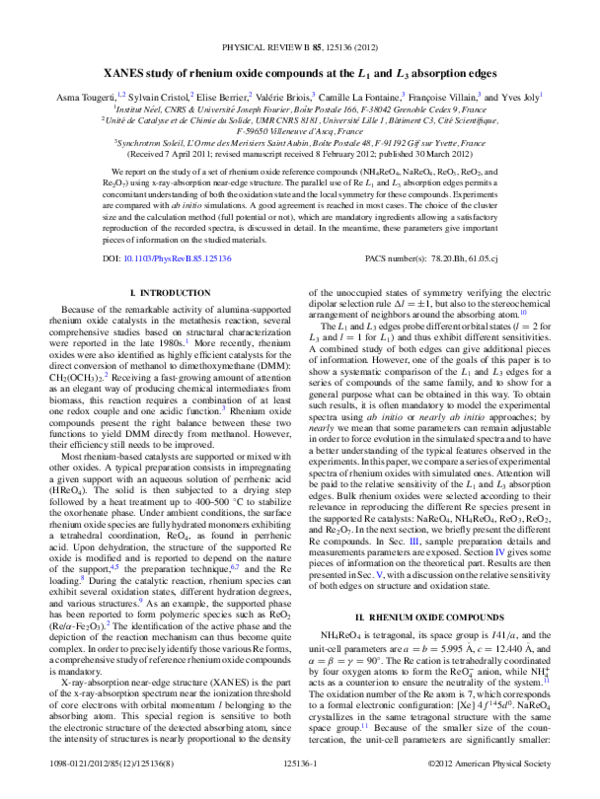 (PDF) XANES study of rhenium oxide compounds at the L_{1} and L_{3 ...