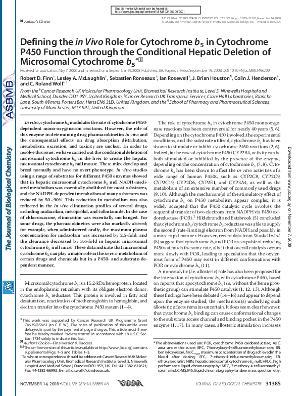 (PDF) Defining the in Vivo Role for Cytochrome b5 in Cytochrome P450 ...