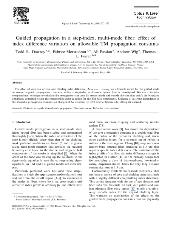 Pdf Guided Propagation In A Step Index Multi Mode Fiber Effect Of Index Difference Variation