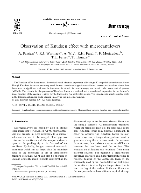(PDF) Observation of Knudsen effect with microcantilevers