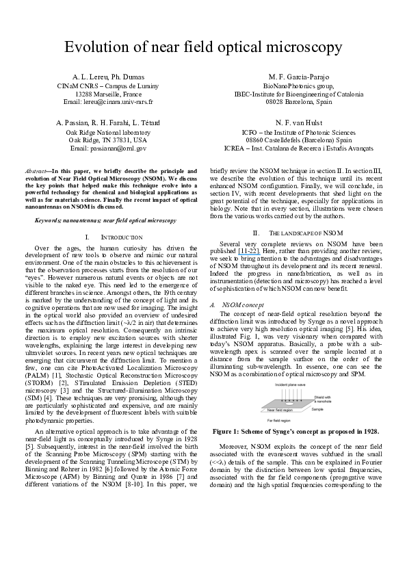 (PDF) Evolution of near field optical microscopy