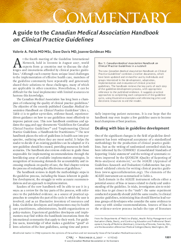 (PDF) A guide to the Canadian Medical Association Handbook on Clinical ...