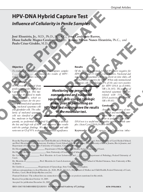 (PDF) HPV-DNA hybrid capture test: Influence of cellularity in penile ...