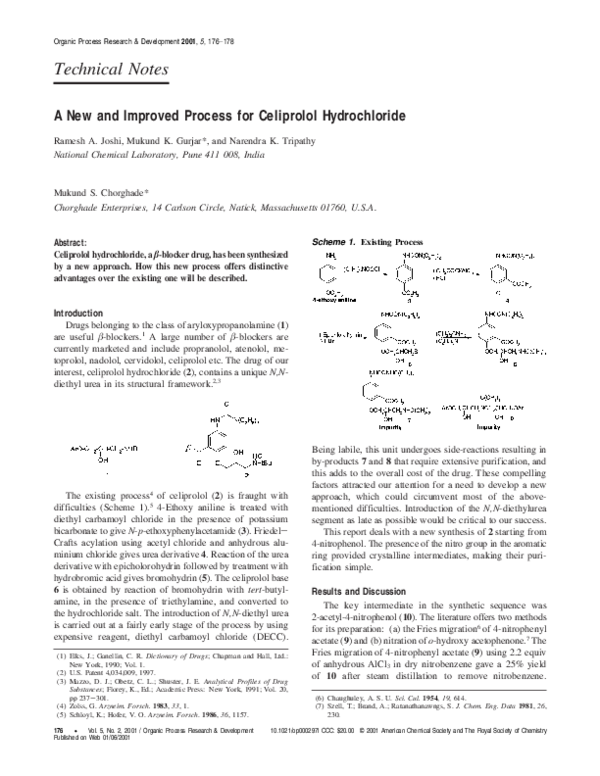 (PDF) A New and Improved Process for Celiprolol Hydrochloride