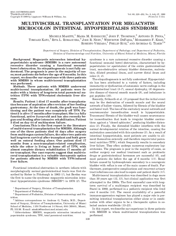 (PDF) MULTIVISCERAL TRANSPLANTATION FOR MEGACYSTIS MICROCOLON ...