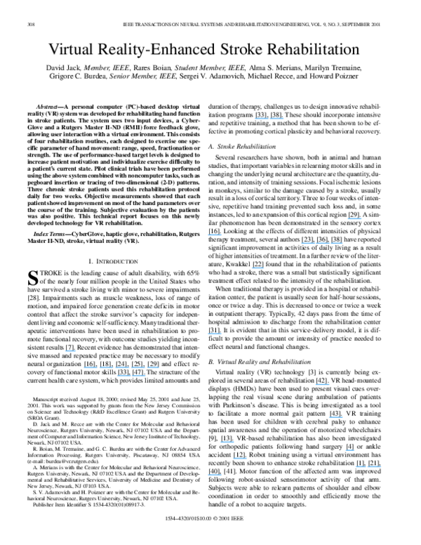 (PDF) Virtual reality-enhanced stroke rehabilitation
