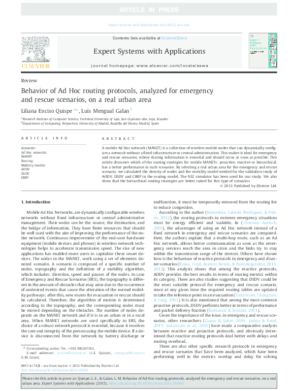 Pdf Behavior Of Ad Hoc Routing Protocols Analyzed For Emergency And Rescue Scenarios On A