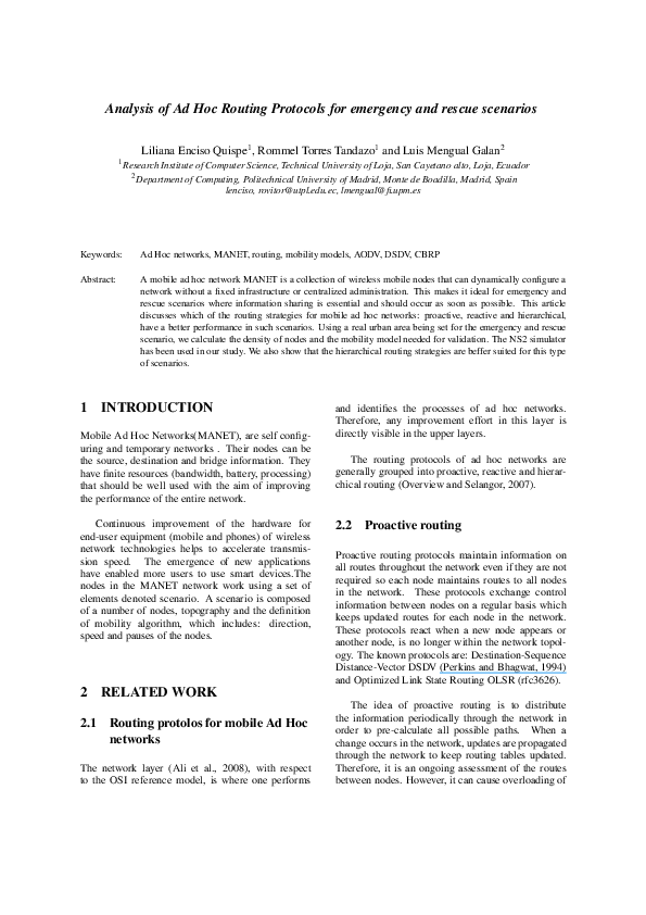 (PDF) Analysis of ad hoc routing protocols for emergency and rescue ...