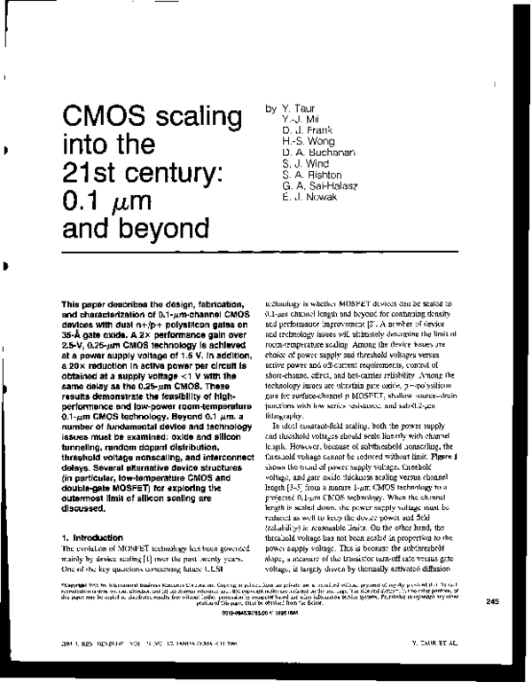 (PDF) CMOS scaling into the 21st century: 0.1 µm and beyond