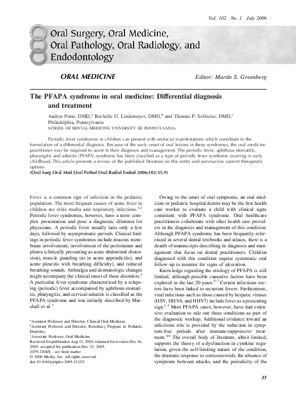 (PDF) The PFAPA syndrome in oral medicine: Differential diagnosis and ...