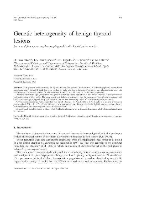 (PDF) Genetic heterogeneity of benign thyroid lesions. Static and flow ...