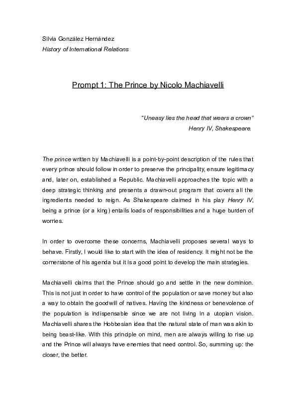 (DOC) The Prince, Machiavelli