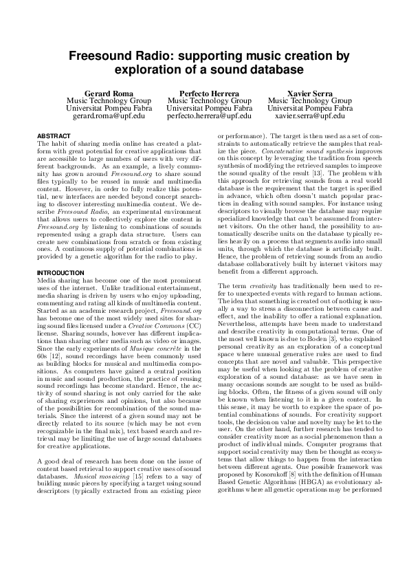 (PDF) Freesound Radio: supporting music creation by exploration of a ...