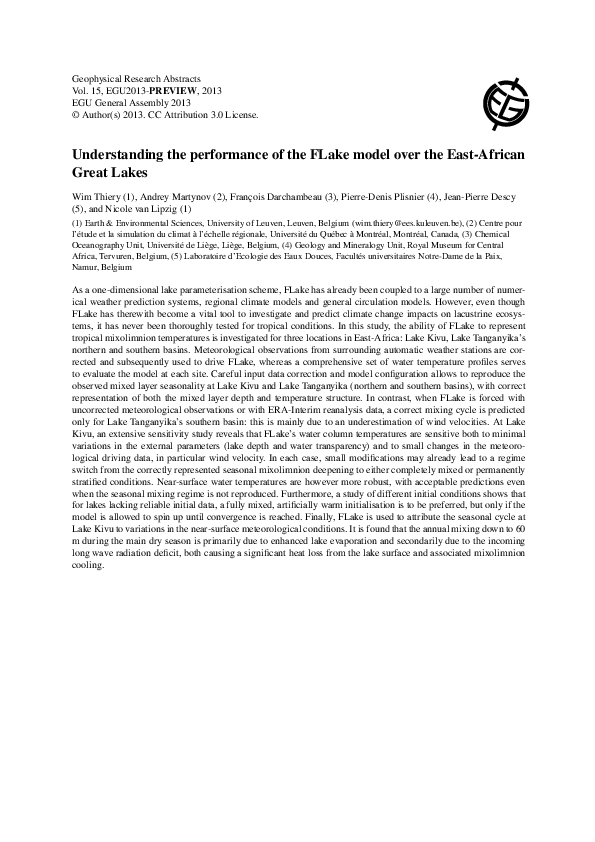 (PDF) Understanding the performance of the FLake model over the East ...