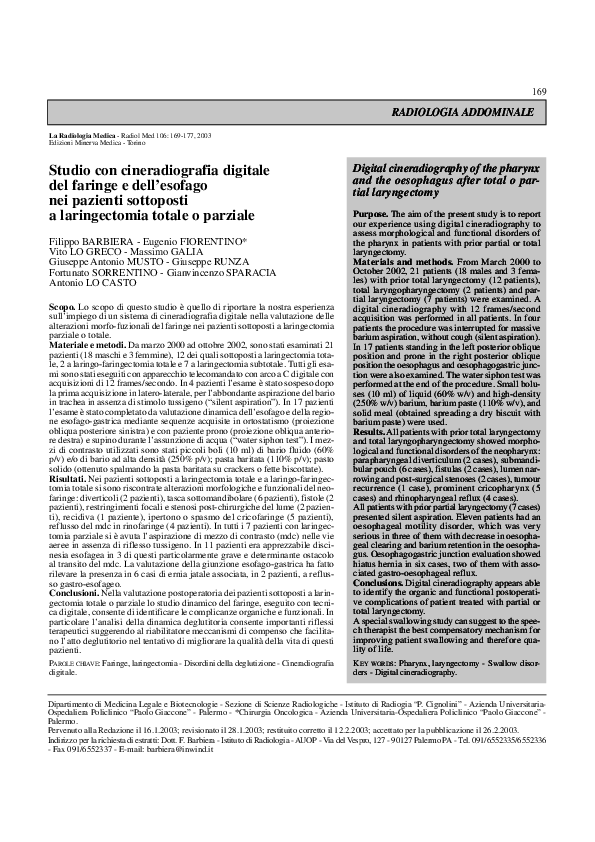 (PDF) [Digital cineradiography of the pharynx and the oesophagus after ...
