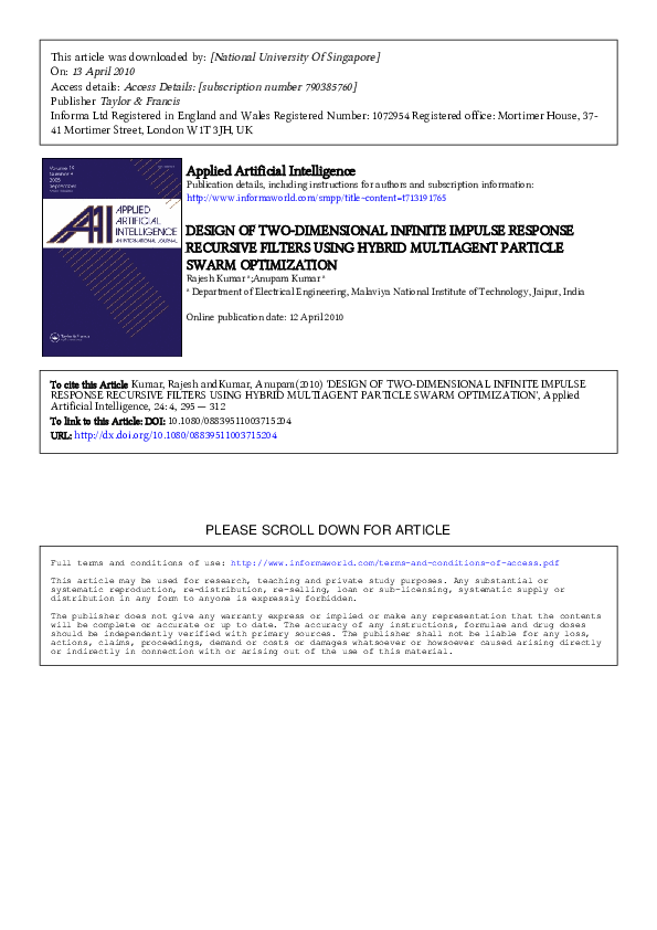 Pdf Design Of Two Dimensional Infinite Impulse Response Recursive Filters Using Hybrid
