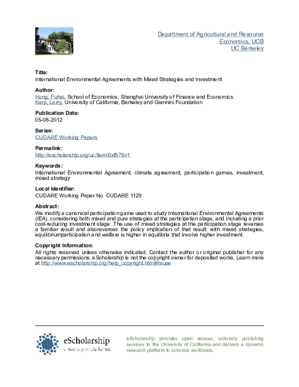 (PDF) International Environmental Agreements with mixed strategies and ...