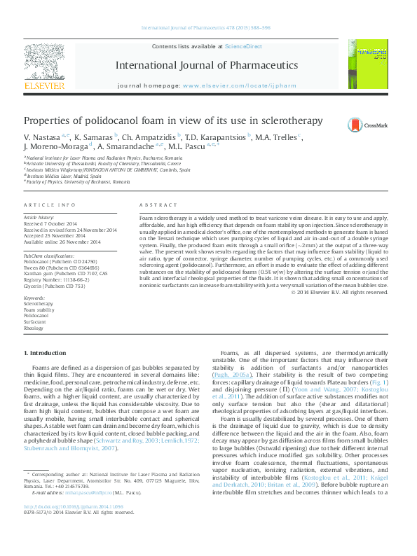 (PDF) Properties of polidocanol foam in view of its use in sclerotherapy