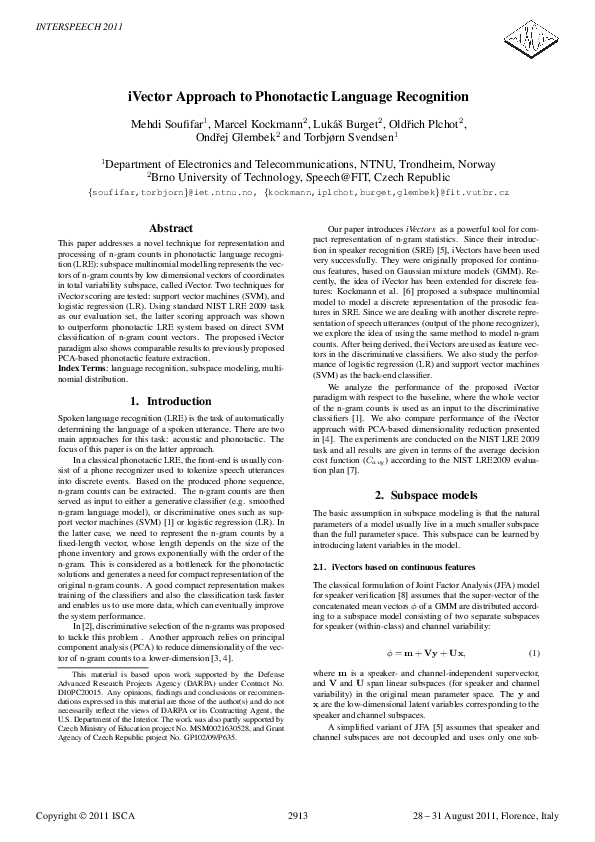 (PDF) iVector Approach to Phonotactic Language Recognition