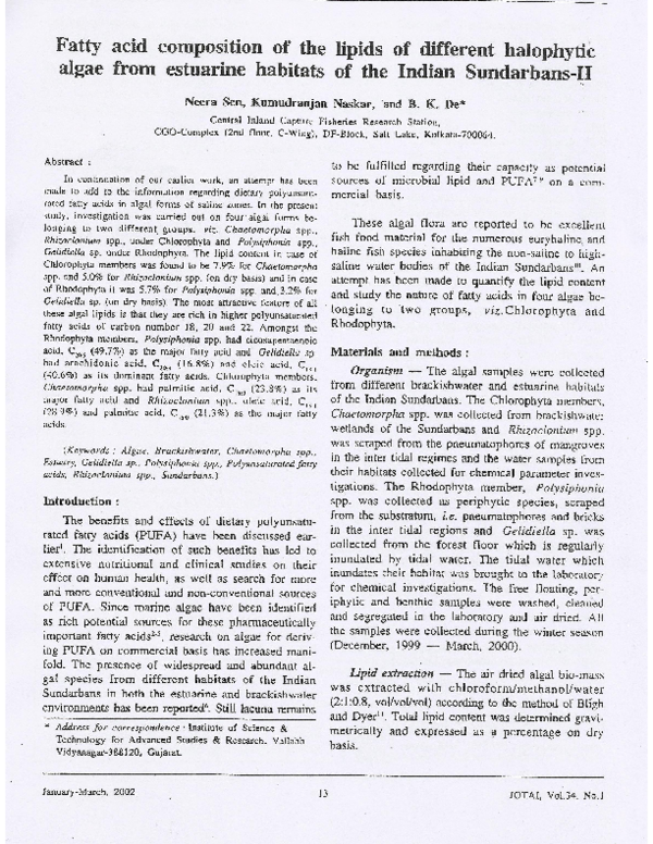 (PDF) Fatty acid composition of the lipids of different halophytic ...