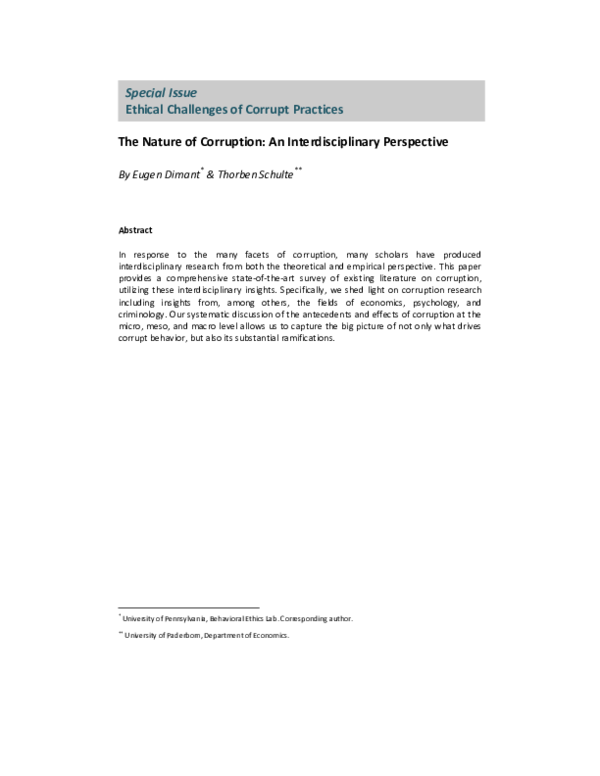 The Nature of Corruption: An Interdisciplinary Perspective