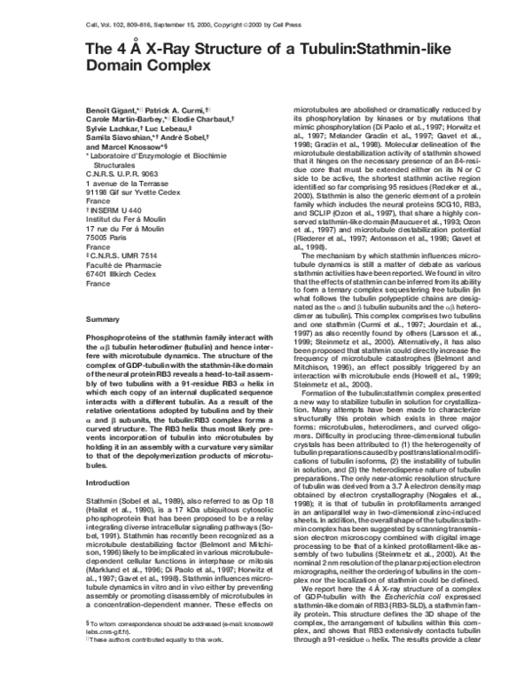 (PDF) The 4 p X-Ray Structure of a Tubulin:Stathmin-like Domain Complex