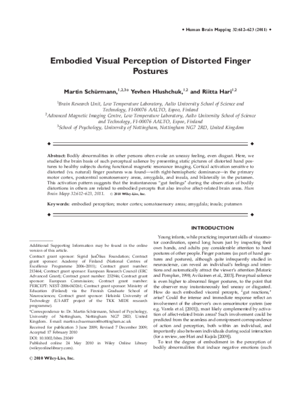 (PDF) Embodied visual perception of distorted finger postures