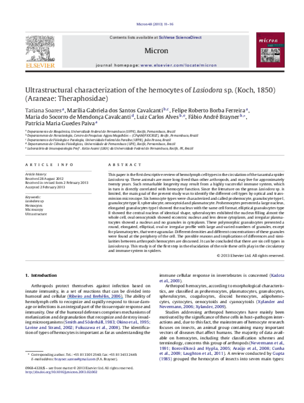(PDF) Ultrastructural characterization of the hemocytes of Culex ...